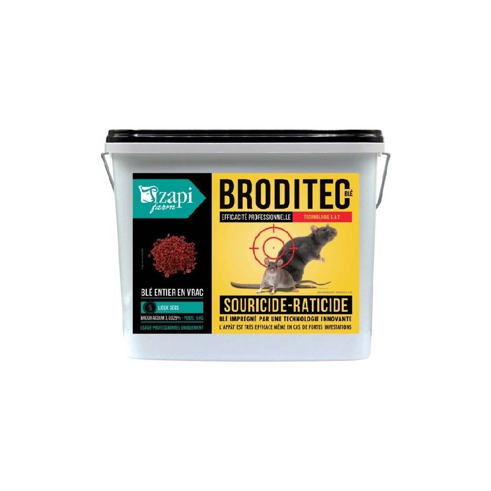 Raticide et souricide - Broditec blé - Seau de 5kg - Zapi